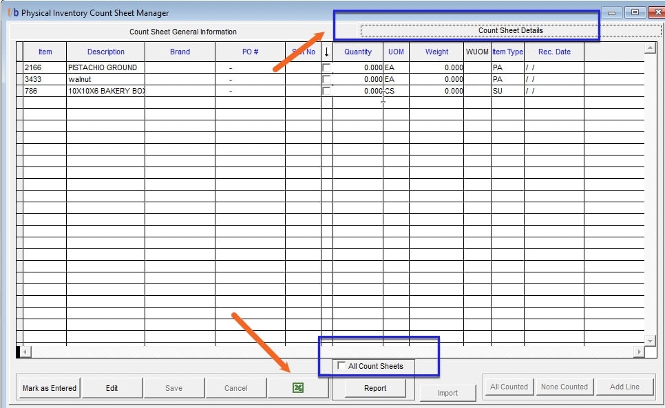 FreshByte Physical Inventory Count Sheet Export and Import