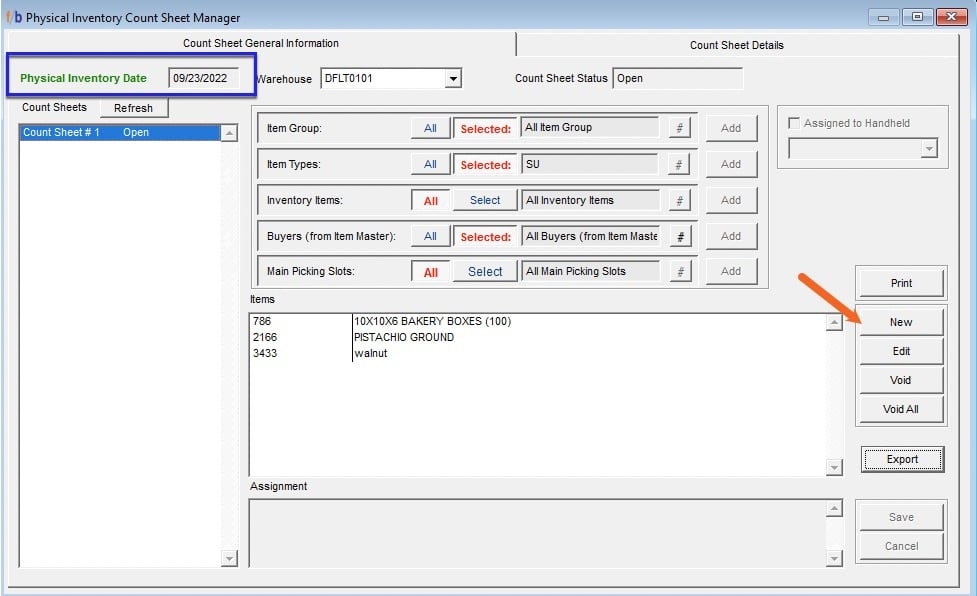 FreshByte Physical Inventory Count Sheet Export and Import